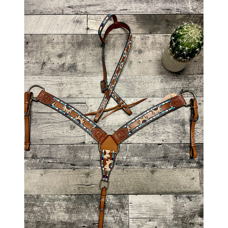 Painted Sunflower Headstall and Breast Collar Set