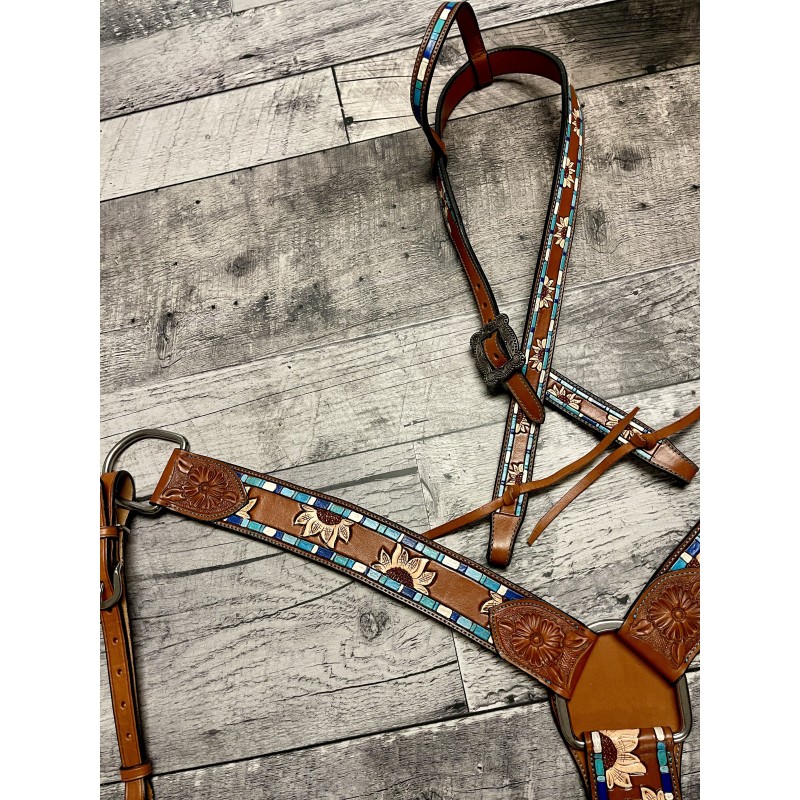 Painted Sunflower Headstall and Breast Collar Set