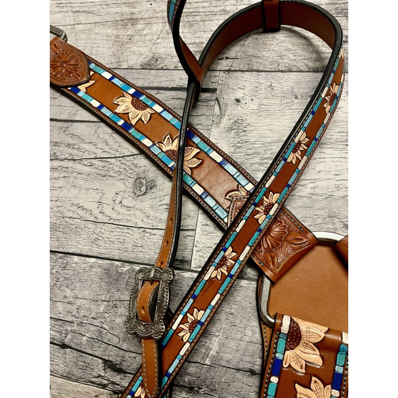 Painted Sunflower Headstall and Breast Collar Set