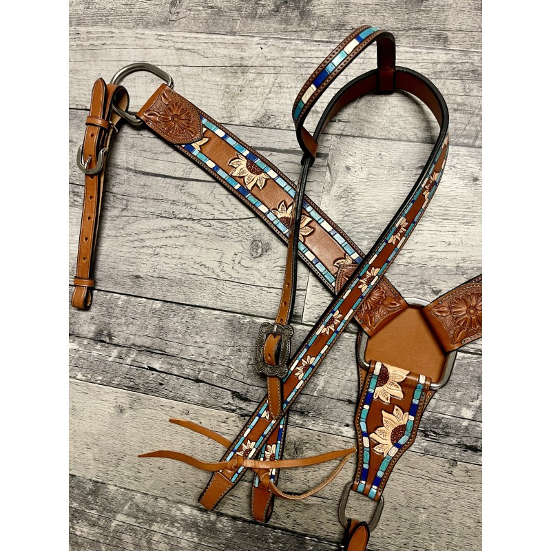 Painted Sunflower Headstall and Breast Collar Set