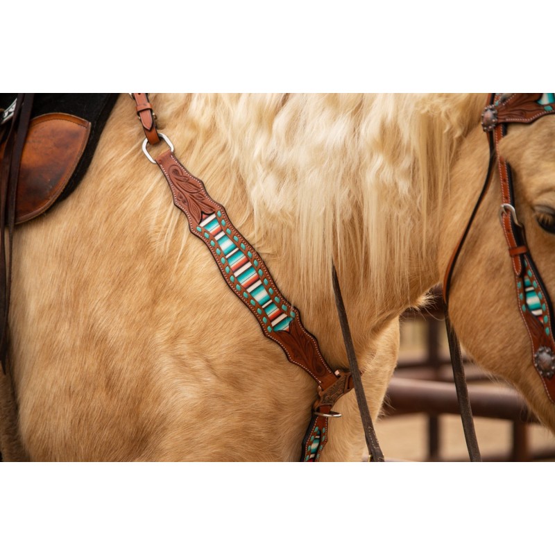Teal Serape Headstall and Breast Collar Set