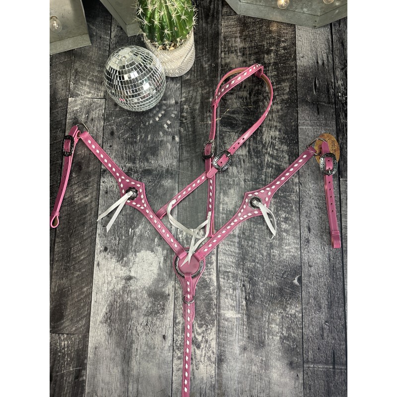 Pink Leather Headstall and Breast Collar Set